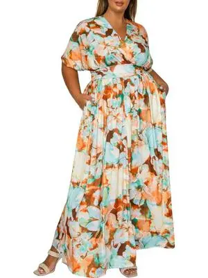L I V D Floral Print Maxi Dress - Brown/mint
