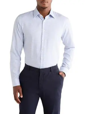 Nordstrom Trim Fit Check Premium Non Iron Cotton Button-up Shirt - Blue Pine Ridge Grid