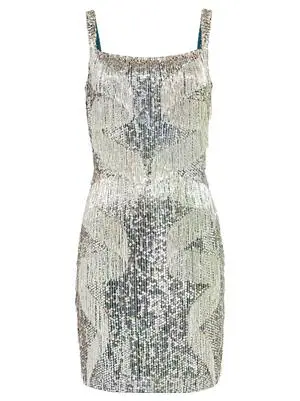Jenny Packham Tina Sequin Fringe Mini Dress - Blue