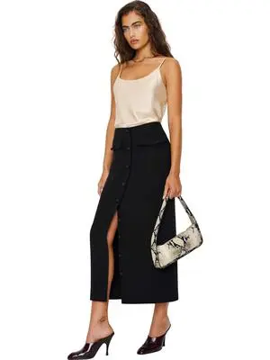 REFORMATION Reformation Britt Midi Skirt With Button Detailing Black