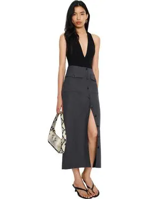 REFORMATION Reformation Britt Midi Skirt With Button Detailing Grey
