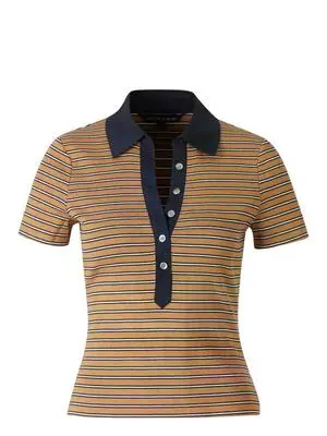 Veronica Beard Striped Ribbed Polo Shirt - Brown