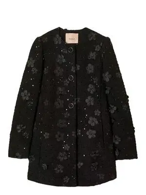 TWINSET Flower-sequin Embellished Coat - Black