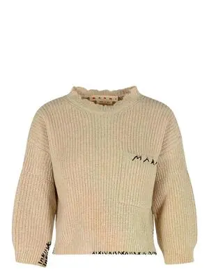 Marni Logo-embroidered Side-split Sweater - Neutrals