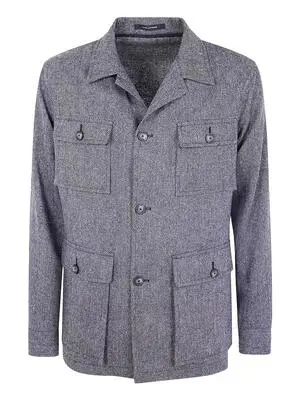 Tagliatore Herringbone Wool Jacket - Black