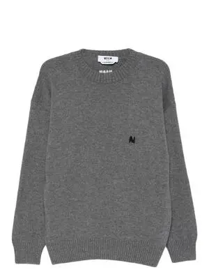 MSGM Logo-embroidered Wool Sweater - Grey