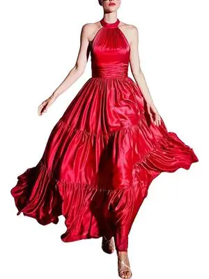 ALLURE Halter-neck Maxi Dress - Red