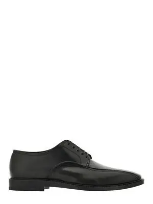 FERRAGAMO Double-stitched Leather Derby Shoes - Black