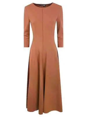 DRHOPE Three-quarter Sleeve Flared Dress - Brown