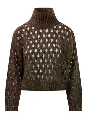 Brunello Cucinelli Sequin-embellished High-neck Sweater - Brown