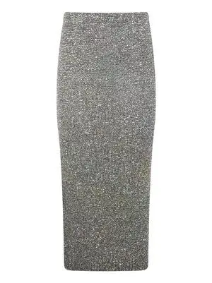 D.exterior Sequin-embellished Knitted Midi Skirt - Grey