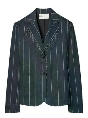 Tory Burch Pinstripe Frayed-edge Blazer - Blue