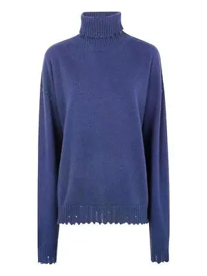 UMA WANG Turtleneck Frayed-hem Sweater - Blue