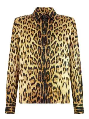Roberto Cavalli Jaguar-print Button-up Shirt - Brown