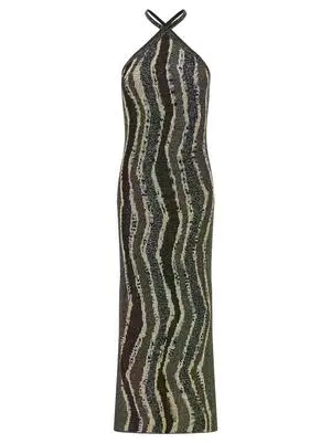 Missoni Wave-pattern Halterneck Maxi Dress - Brown