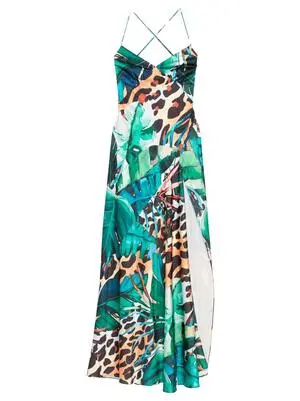 ROSERRY Cross-back Tropical-print Maxi Dress - Green