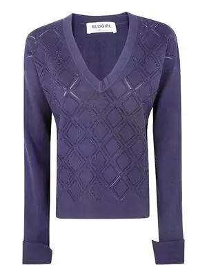 BLUGIRL Embellished V-neck Sweater - Blue