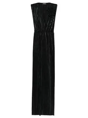 ROSERRY Pleated Flower-embellished Maxi Dress - Black