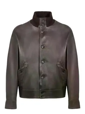 SLOWEAR Ribbed-collar Leather Jacket - Brown