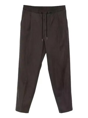 Caruso Drawstring Herringbone Trousers - Brown