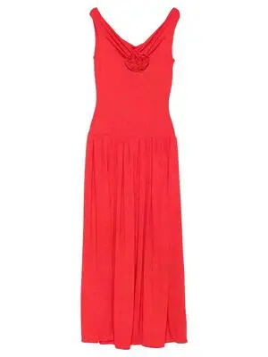ROSERRY Rose-embellished Pleated Maxi Dress - Red