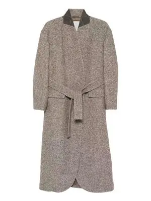 Brunello Cucinelli Belted Tweed Coat - Brown