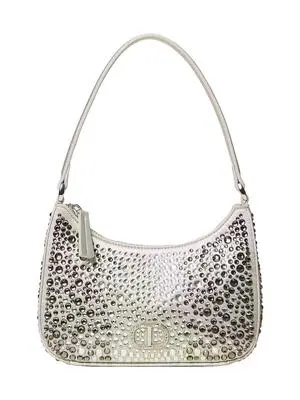 TWINSET Crystal-embellished Half-moon Shoulder Bag - White