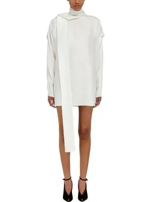 FERRAGAMO High-neck Draped-back Mini Dress - White