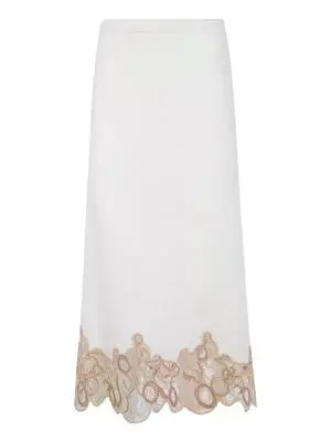 Fabiana Filippi Lace-trimmed Wool Midi Skirt - White