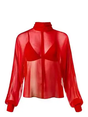 Alejandra Alonso Rojas Turtleneck Tie Blouse - Red