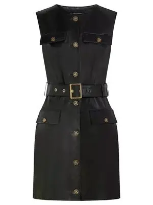 Karl Lagerfeld Belted Button-fastening Leather Dress - Black