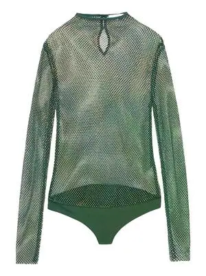 Patrizia Pepe Rhinestone-embellished Mesh Bodysuit - Green