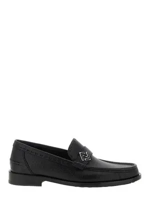 Fendi Ff Metal Leather Loafers - Black