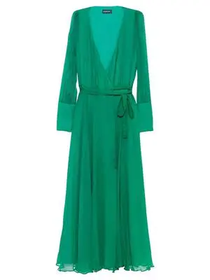ROSERRY Wrap Long-sleeve Midi Dress - Green