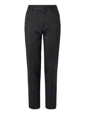 TOM FORD Dyllan Straight-leg Striped Wool And Silk-blend Trousers - Black