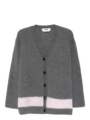 MSGM Ribbed-knit Button Cardigan - Grey