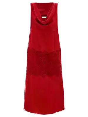 FERRAGAMO Cowl-neck Lace-insert Midi Dress - Red