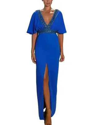 MAESTRI Embellished V-neck Maxi Dress - Blue