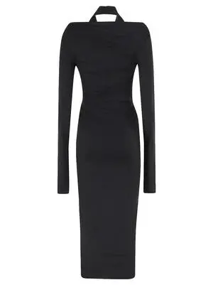 Andamane Draped-neckline Midi Dress - Black