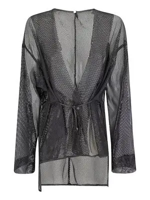 MARIA CALDERARA Mesh Tie-fastening Jacket - Black