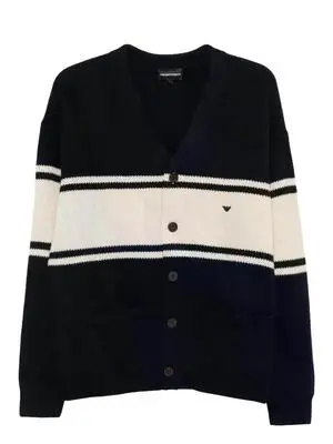 Emporio Armani Striped Wool Cardigan - Blue