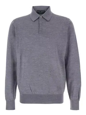 Dolce & Gabbana Long-sleeve Knitted Polo Shirt - Grey