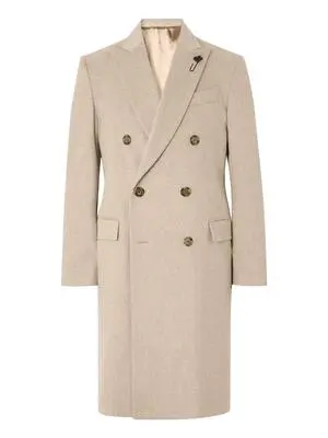 LARDINI Slim-Fit Double-Breasted Brushed Virgin Wool Coat Beige