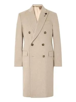 LARDINI Slim-Fit Double-Breasted Brushed Virgin Wool Coat Neutrals
