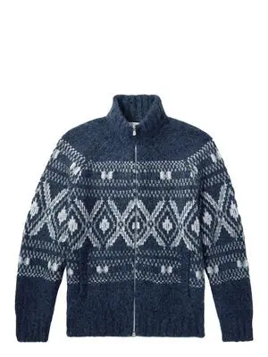 Brunello Cucinelli Fair Isle Jacquard-knit Alpaca-blend Zip-up Cardigan - Blue