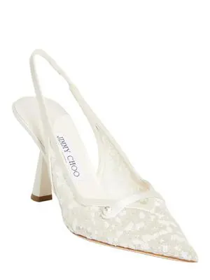 JIMMY CHOO Amita Slingback Pumps - Ivory/silver/white