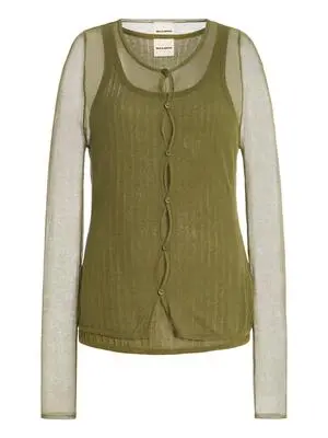 ZULU & ZEPHYR Sheer-knit Cardigan Set - Olive