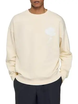 Sandro Flower Patch Crewneck Sweatshirt - Butter Cream