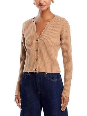 525 America Lorelai Cropped Rib Cardigan - Fawn Heather