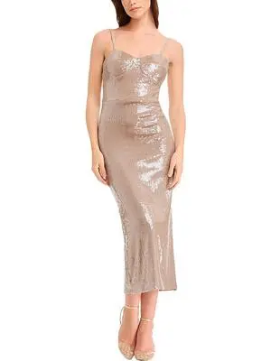 Dress The Population Vada Sequined Midi Dress - Taupe